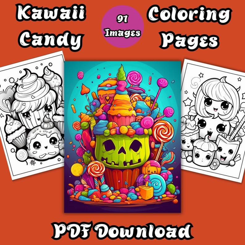 91 Sweet Kawaii Candy Coloring Pages, Printable PDF Sheet, Instant ...