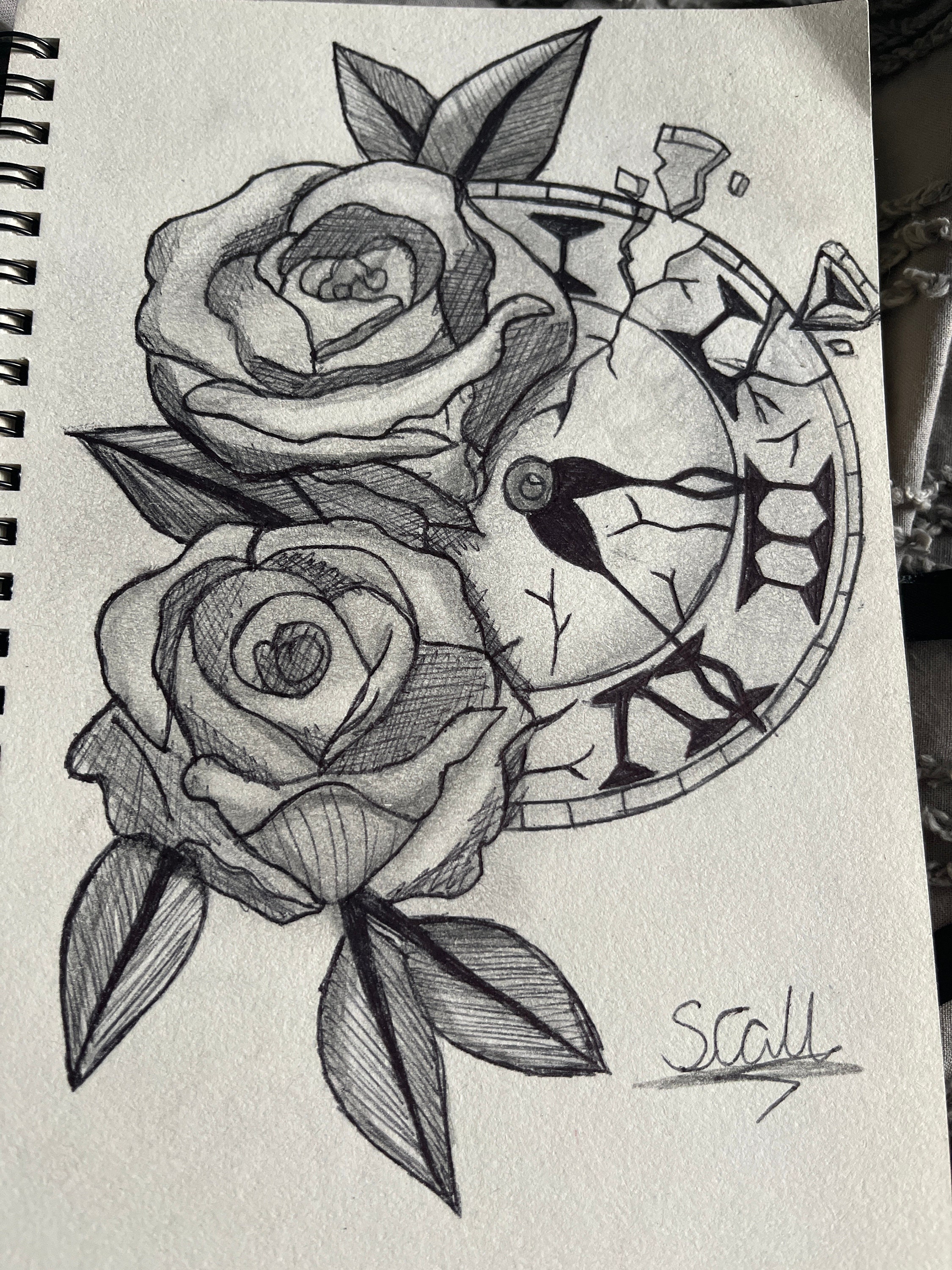 Broken Clock With Roses Tattoo Design - Etsy
