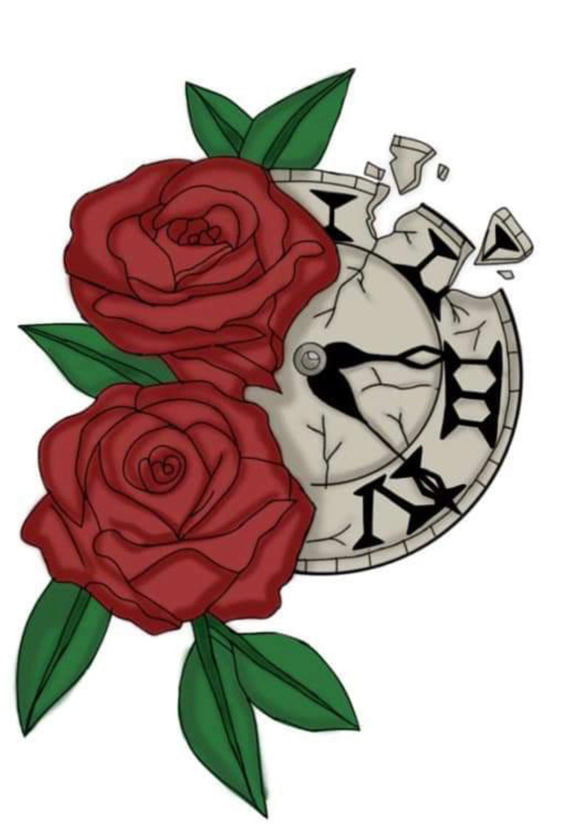 Broken Clock With Roses Tattoo Design - Etsy