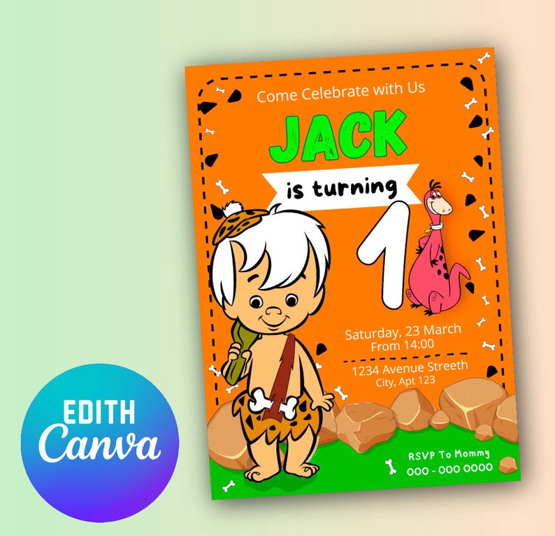 Pebbles Birthday Invitation I Flintstones Invite I Digital Download ...