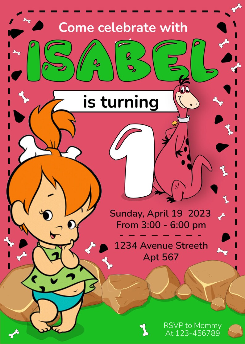 Pebbles Birthday Invitation I Flintstones Invite I Digital Download ...