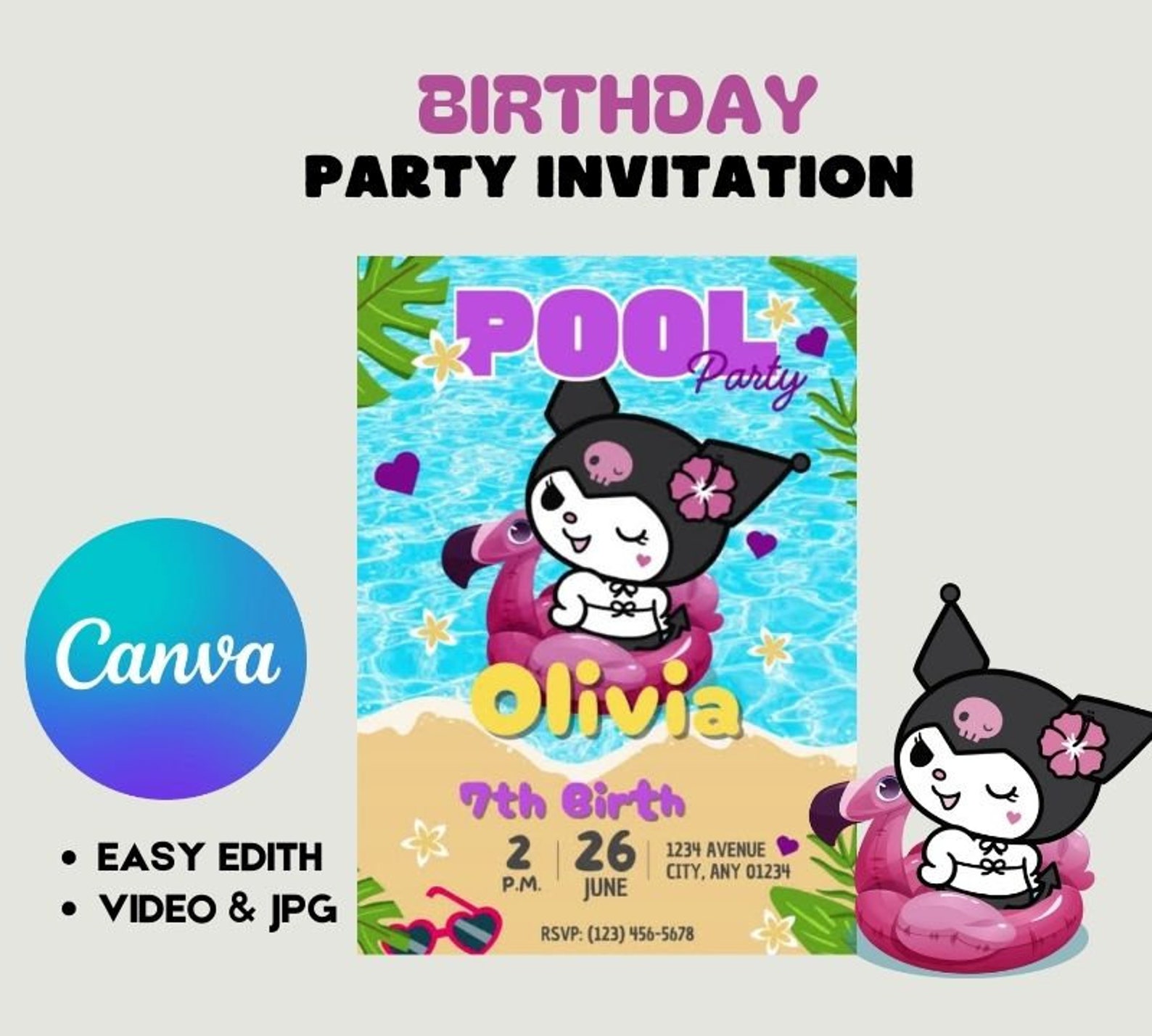 Pool Party Kuro-mi Digital Video Invitation, Kuro Pool Birthday ...