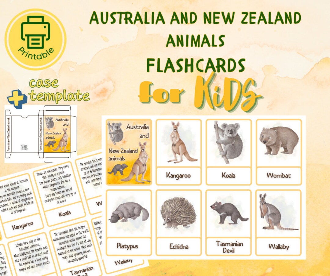 Australia Animals Flashcards, Kids Flash Cards, Printable Montessori ...