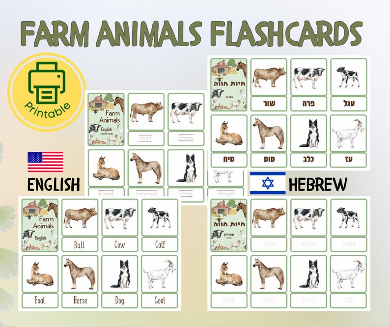 Farm Animals Flashcards, Toddler Flash Cards, Printable Montessori ...