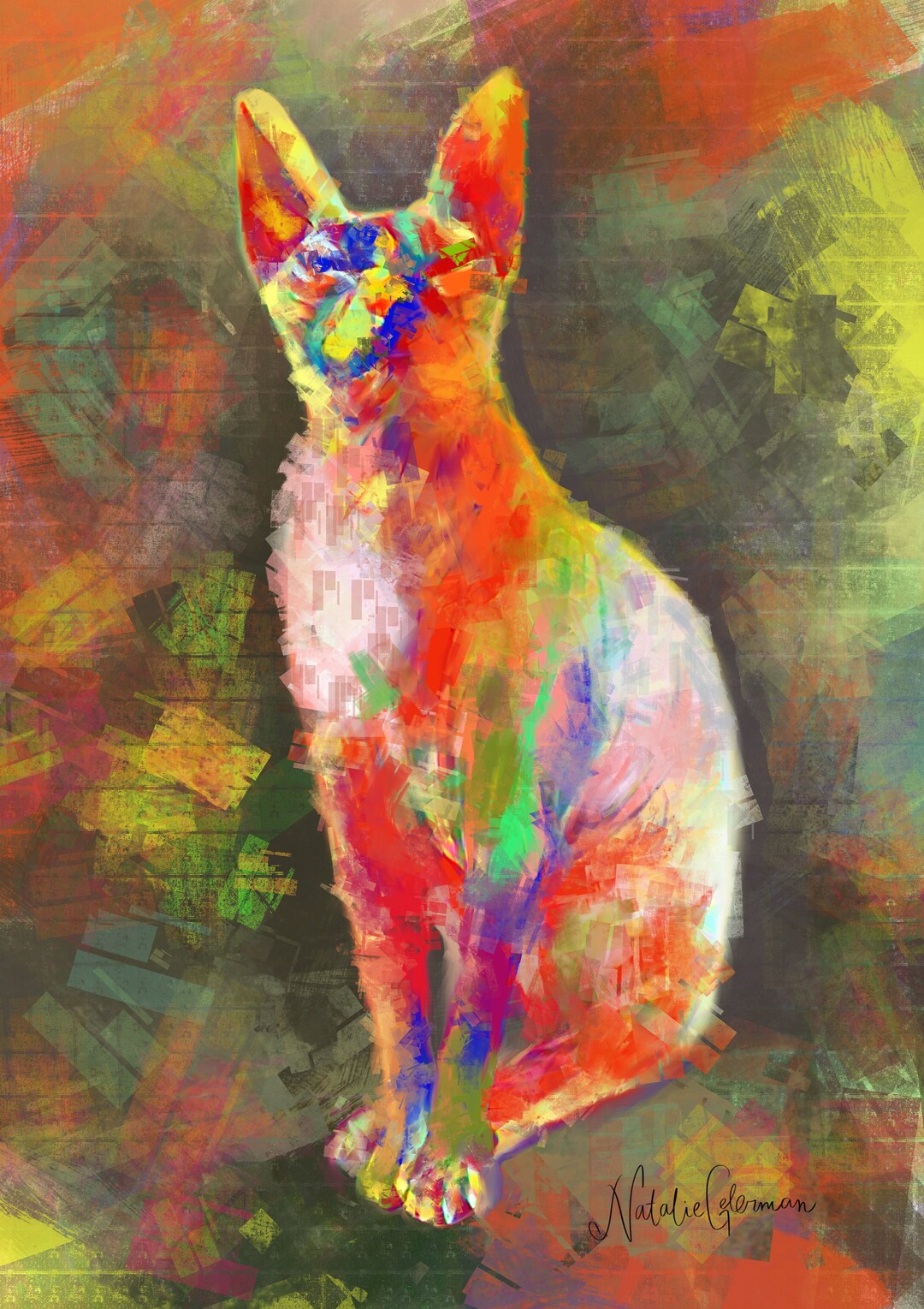 Cat Sphynx Cat Printable Painting Modern Art Printable - Etsy