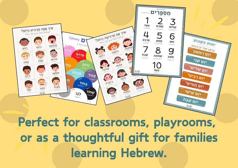Hebrew Learning Posters for Kids: Numbers, Colors, Feelings (printable ...