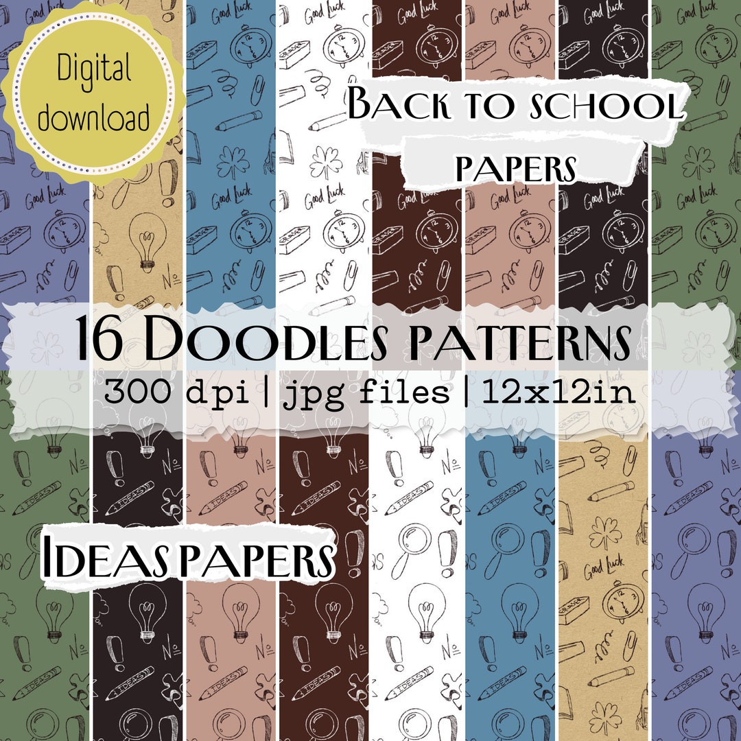 Back to School Doodle Digital Paper, Seamless Patterns Pack ...