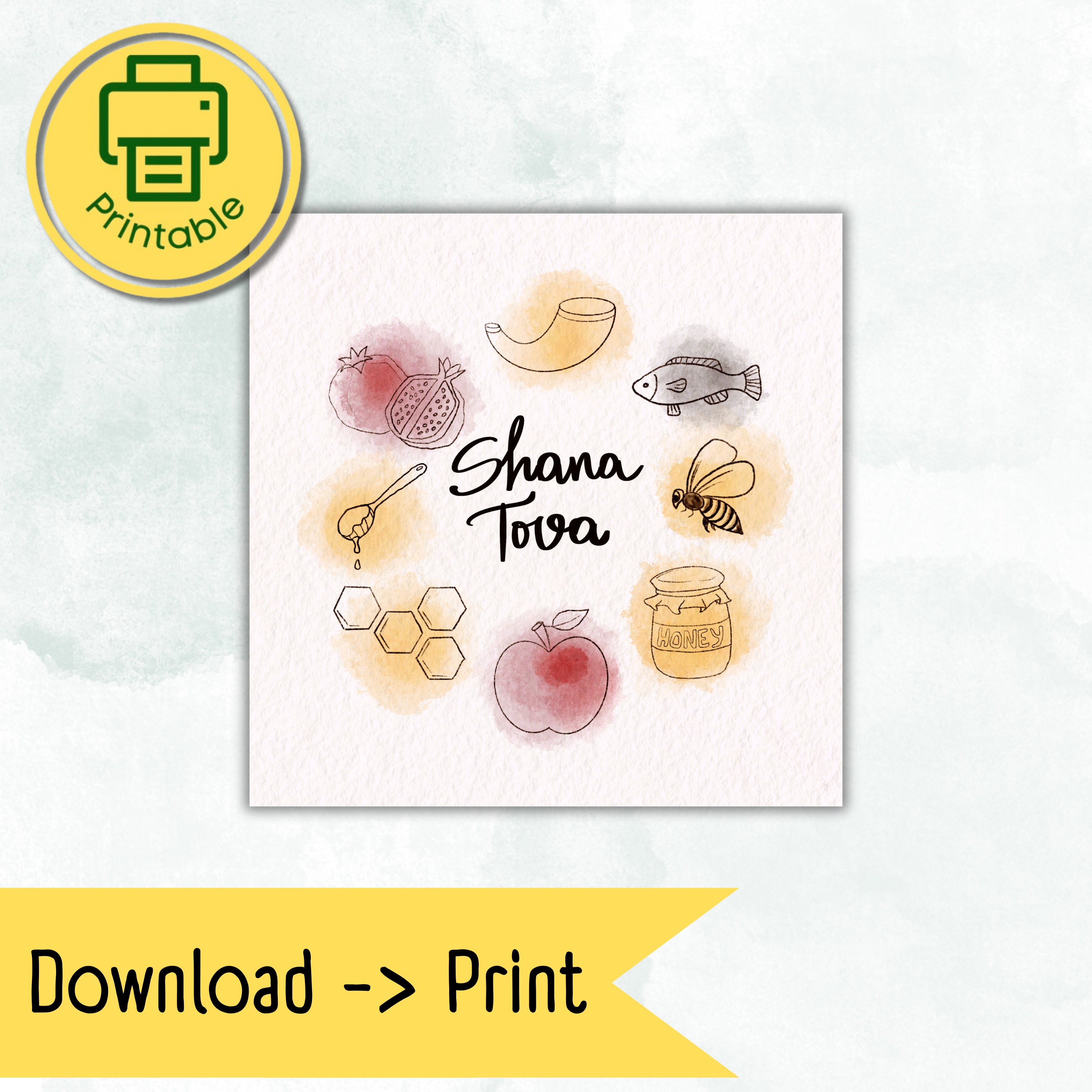 Printable Card, Rosh Hashana Card, Digital Card, Instant Download ...