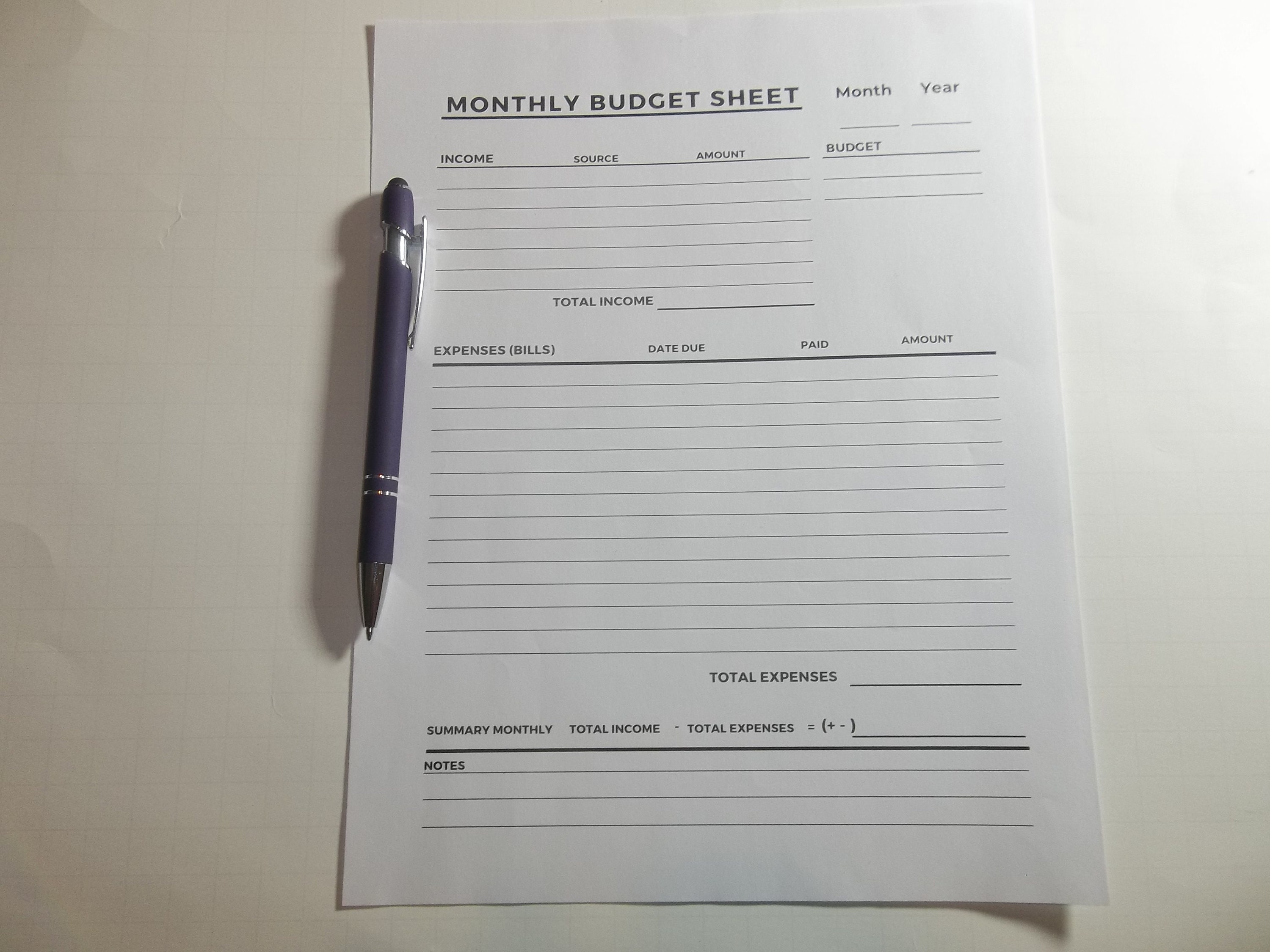 Monthly Budget Sheet - Financial Record Track Expenses Digital Download ...