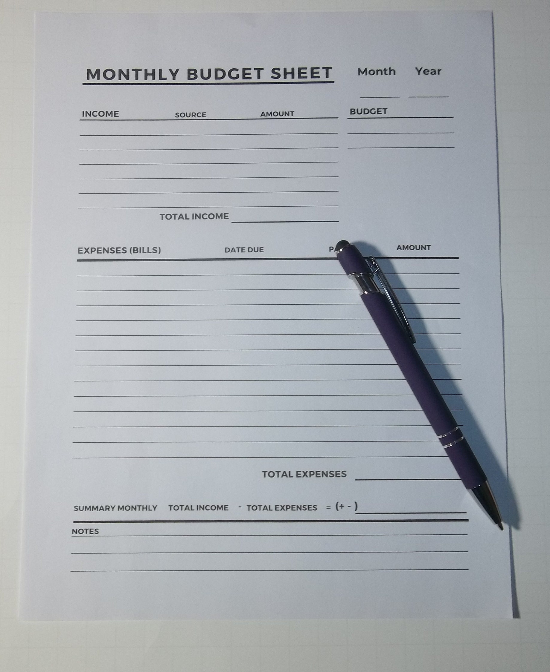 Monthly Budget Sheet - Financial Record Track Expenses Digital Download ...