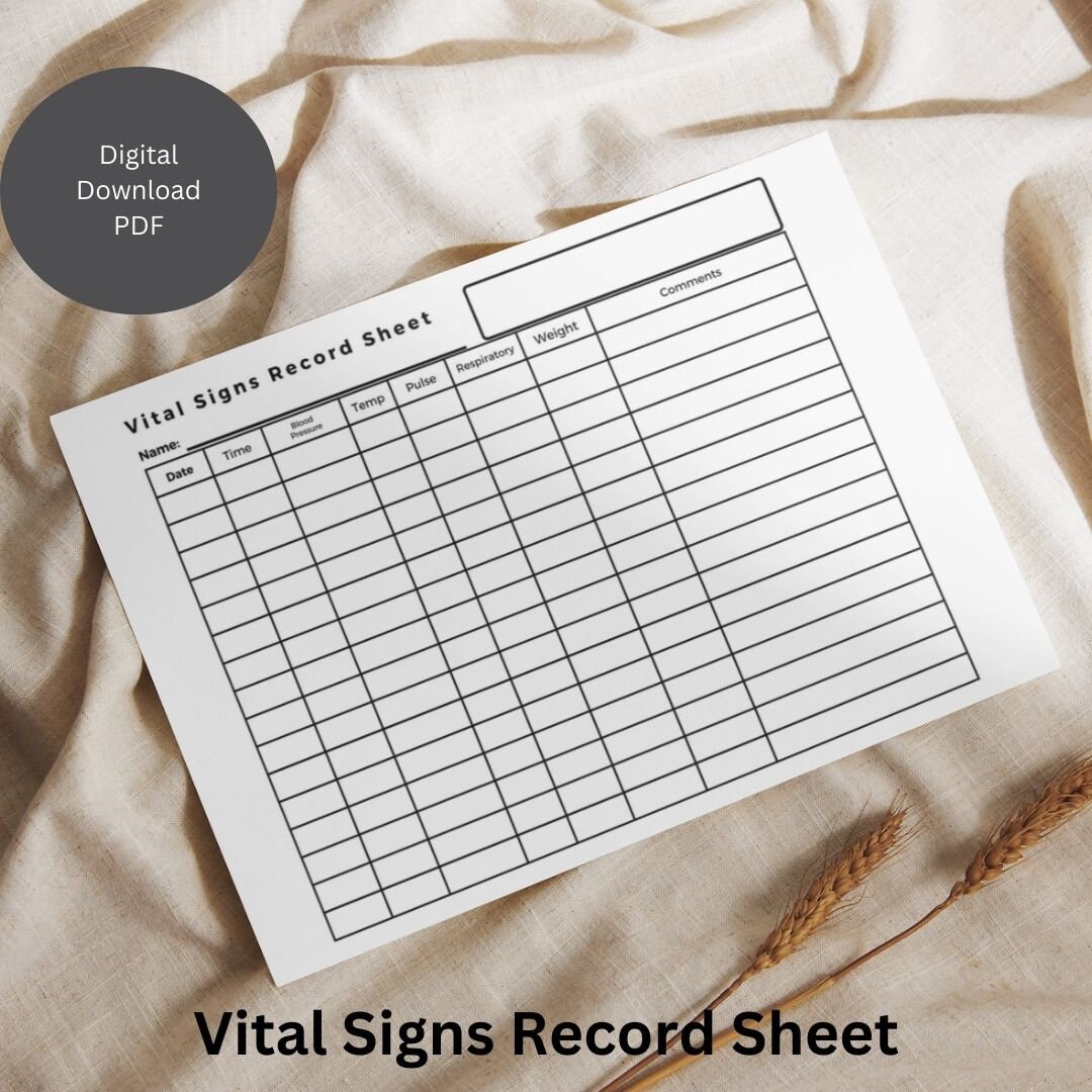 Printable Vital Signs Record Sheet 11 X 8.5 Inch PDF Digital Download ...