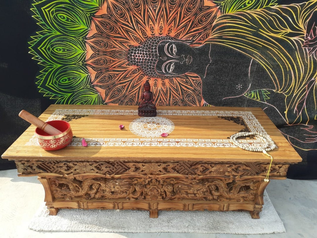 Dragon Handcarved Foldable Low Floor Wooden Tibetan Buddhist Altar ...