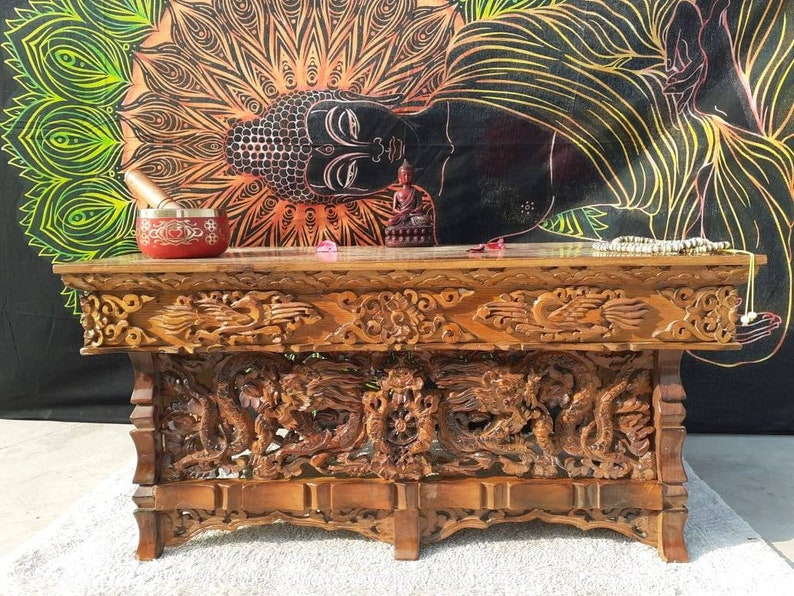 Large Dragon Handcarved Foldable Wooden Tibetan Buddhist Altar Table ...