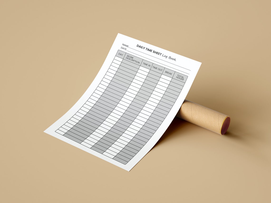 Daily Time Log Note, Daily Time Log Sheet, Work Day Schedule Printable ...