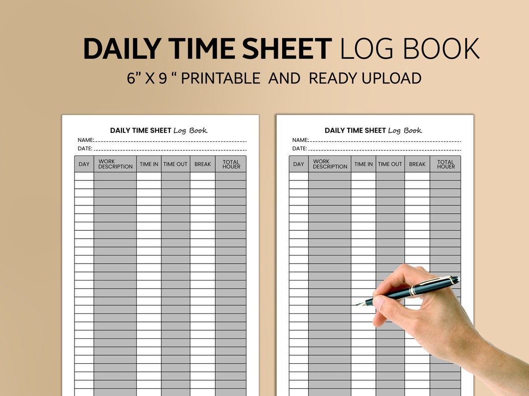 Daily Time Log Note, Daily Time Log Sheet, Work Day Schedule Printable ...