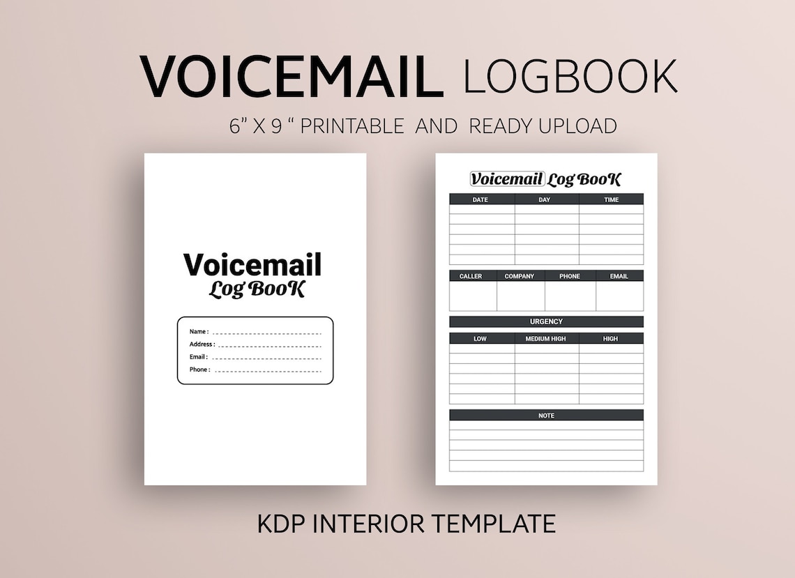 Voicemail Log Book, Voice Mail Journal, Voicemail Notebook, Printable ...