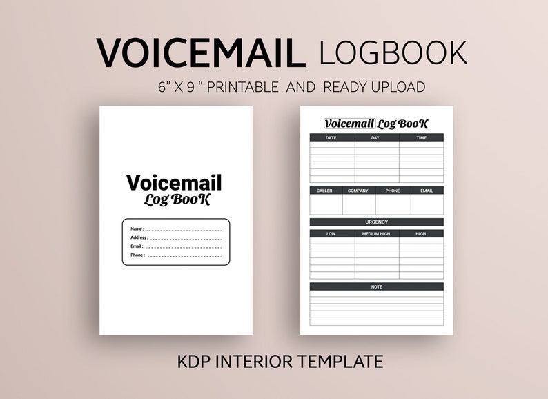Voicemail Log Book, Voice Mail Journal, Voicemail Notebook, Printable ...