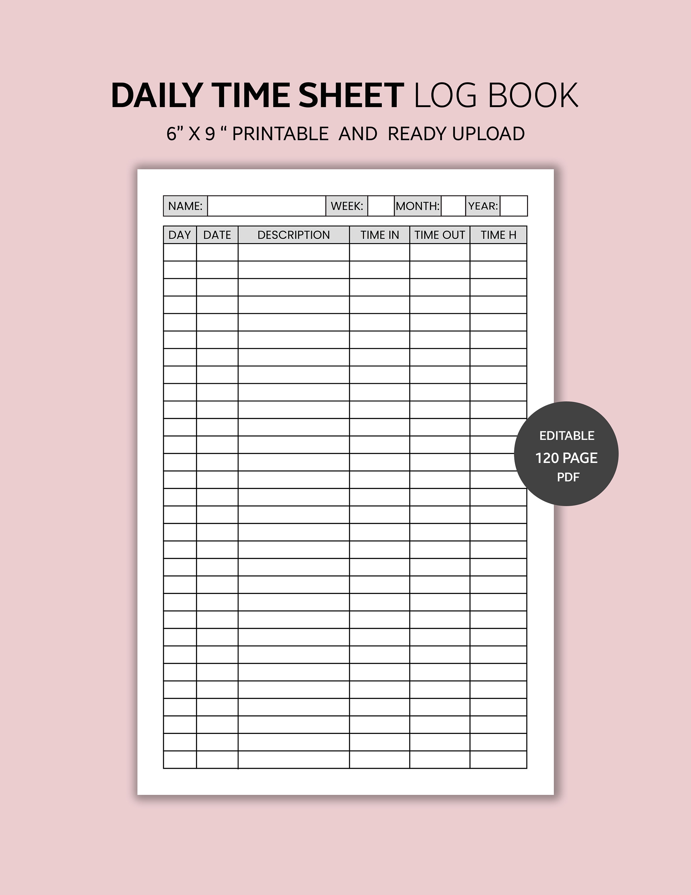 Daily Time Log Note, Daily Time Log Sheet, Daily Planner Printable ...
