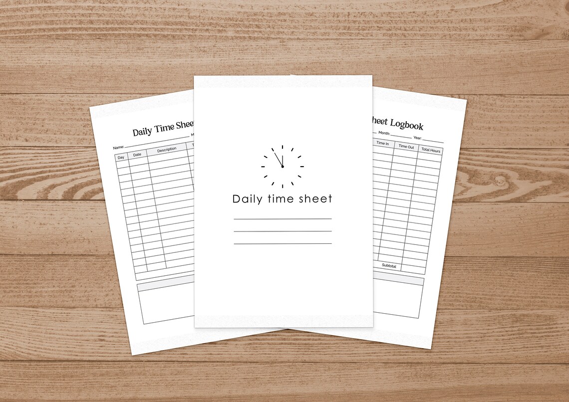 Daily Time Log Sheet, Daily Timecard Forms, Daily Timesheet Planner ...