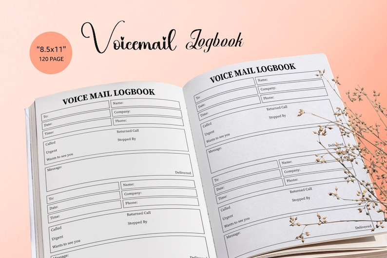 Voicemail Log Book, Voice Mail Journal, Voicemail Notebook, Printable ...