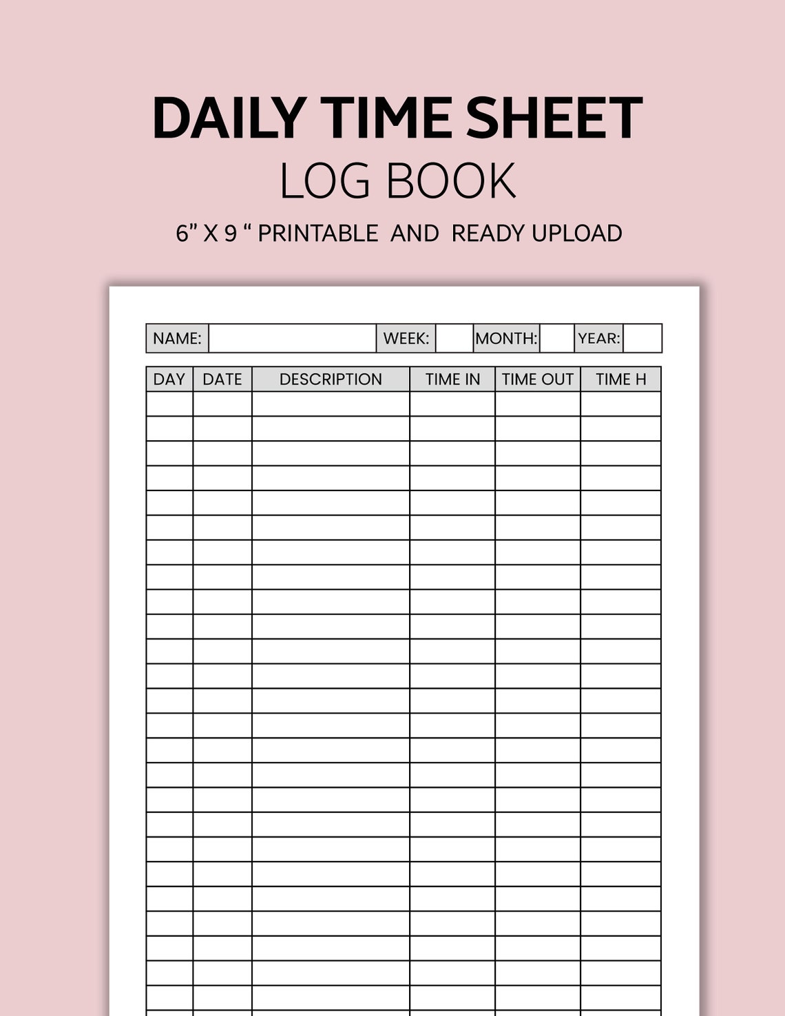 Daily Time Log Note, Daily Time Log Sheet, Daily Planner Printable ...