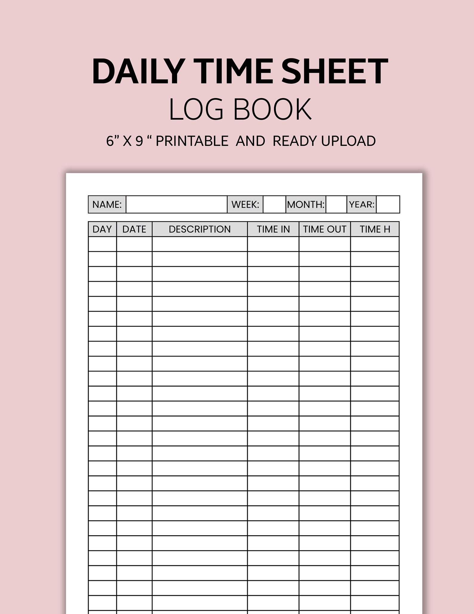 Daily Time Log Note, Daily Time Log Sheet, Daily Planner Printable ...