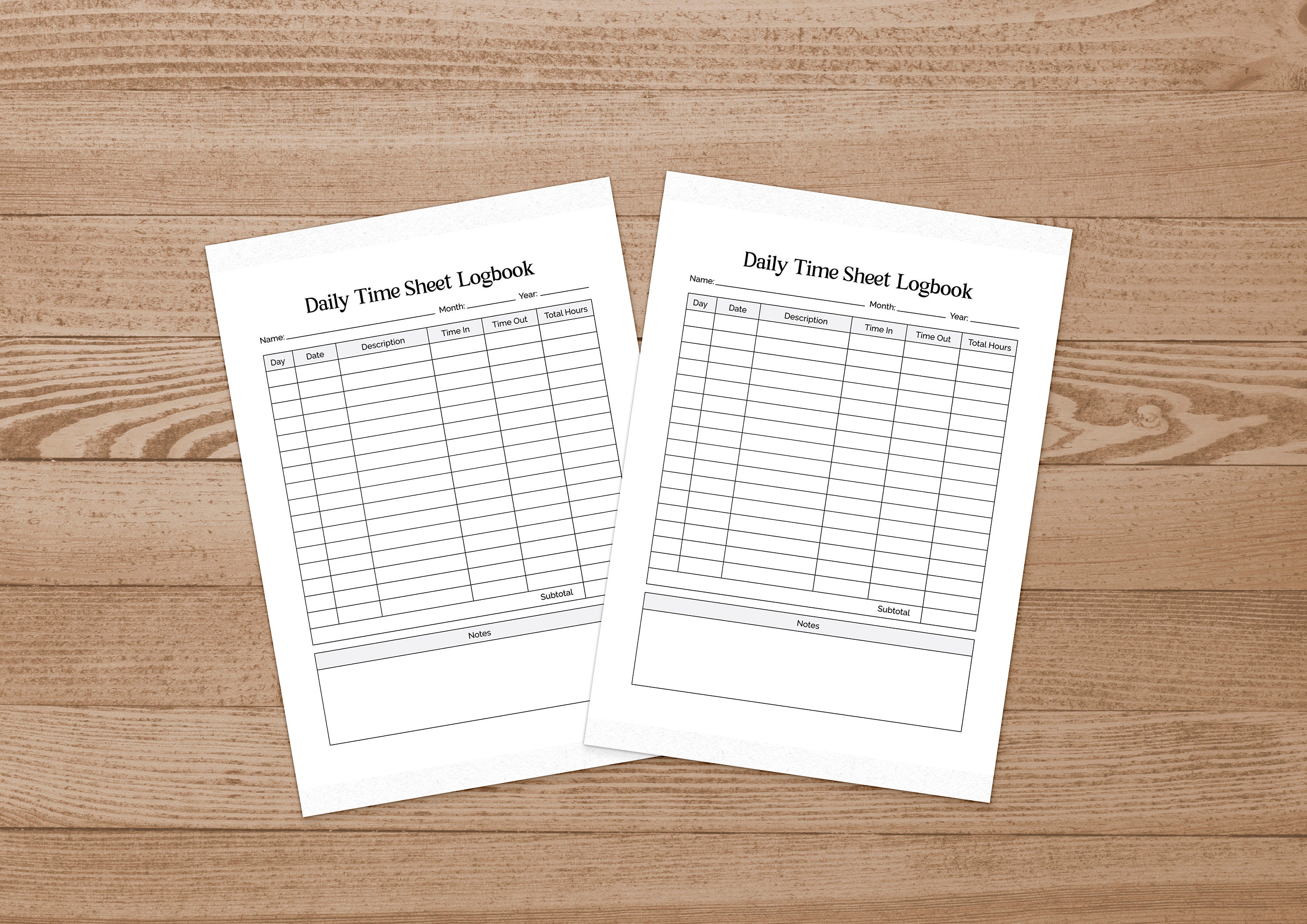 Daily Time Log Sheet, Daily Timecard Forms, Daily Timesheet Planner ...