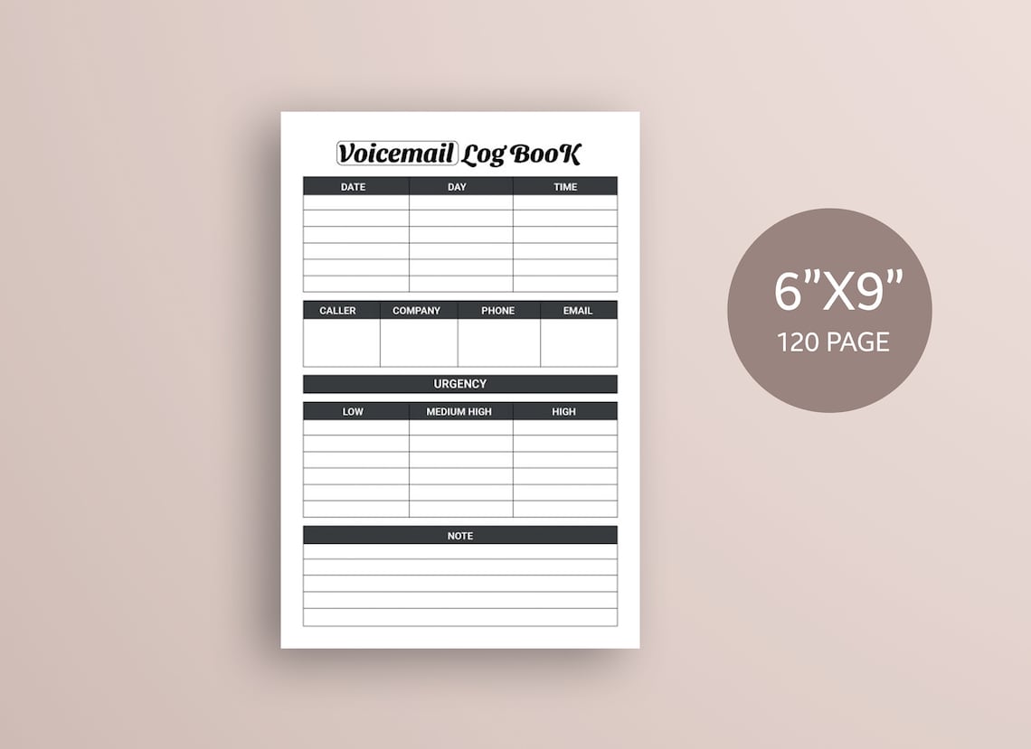 Voicemail Log Book, Voice Mail Journal, Voicemail Notebook, Printable ...