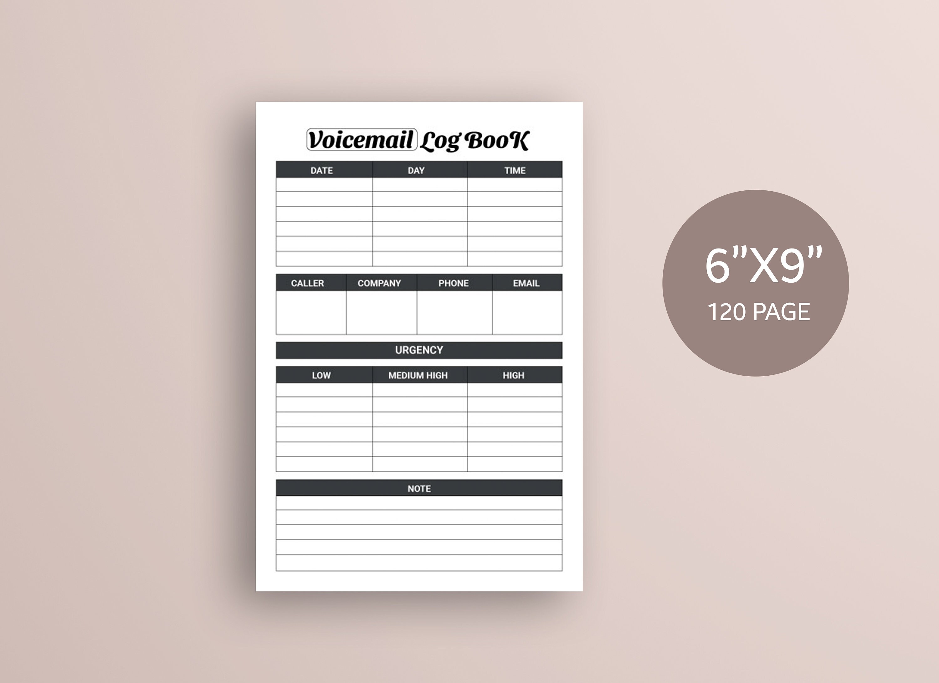Voicemail Log Book, Voice Mail Journal, Voicemail Notebook, Printable ...