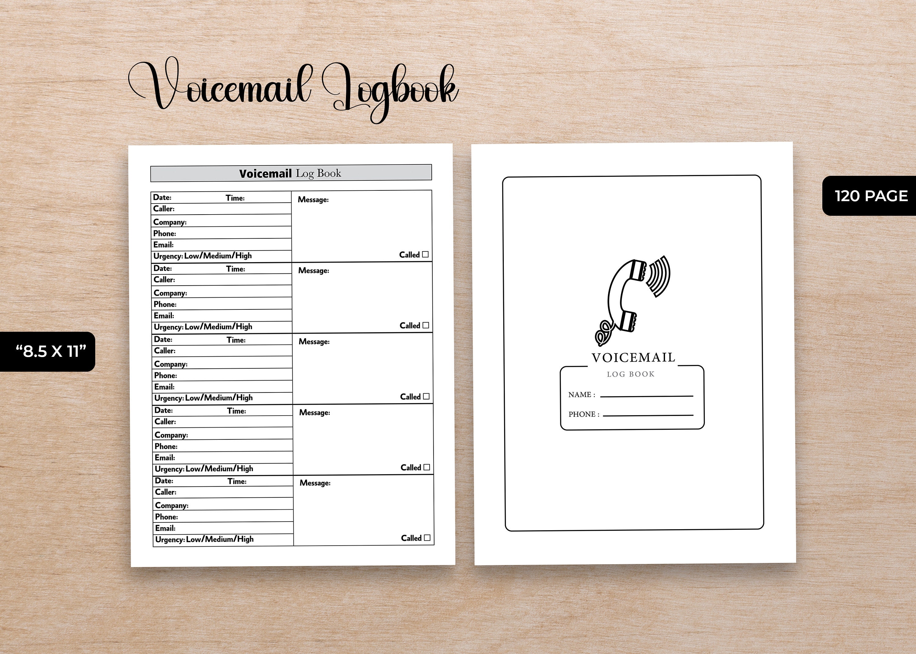 Voicemail Log Book, Voice Mail Note Book, Voicemail Journal. Printable ...