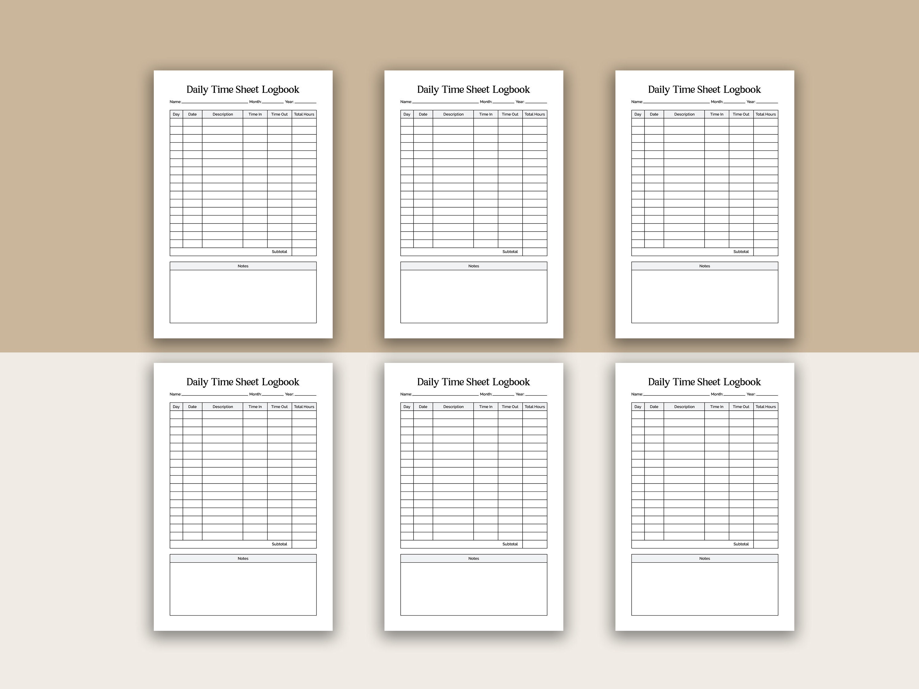 Daily Time Note Tracker , Daily Time Log Sheet, Work Day Schedule ...