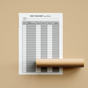 Daily Time Log Note, Daily Time Log Sheet, Work Day Schedule Printable ...