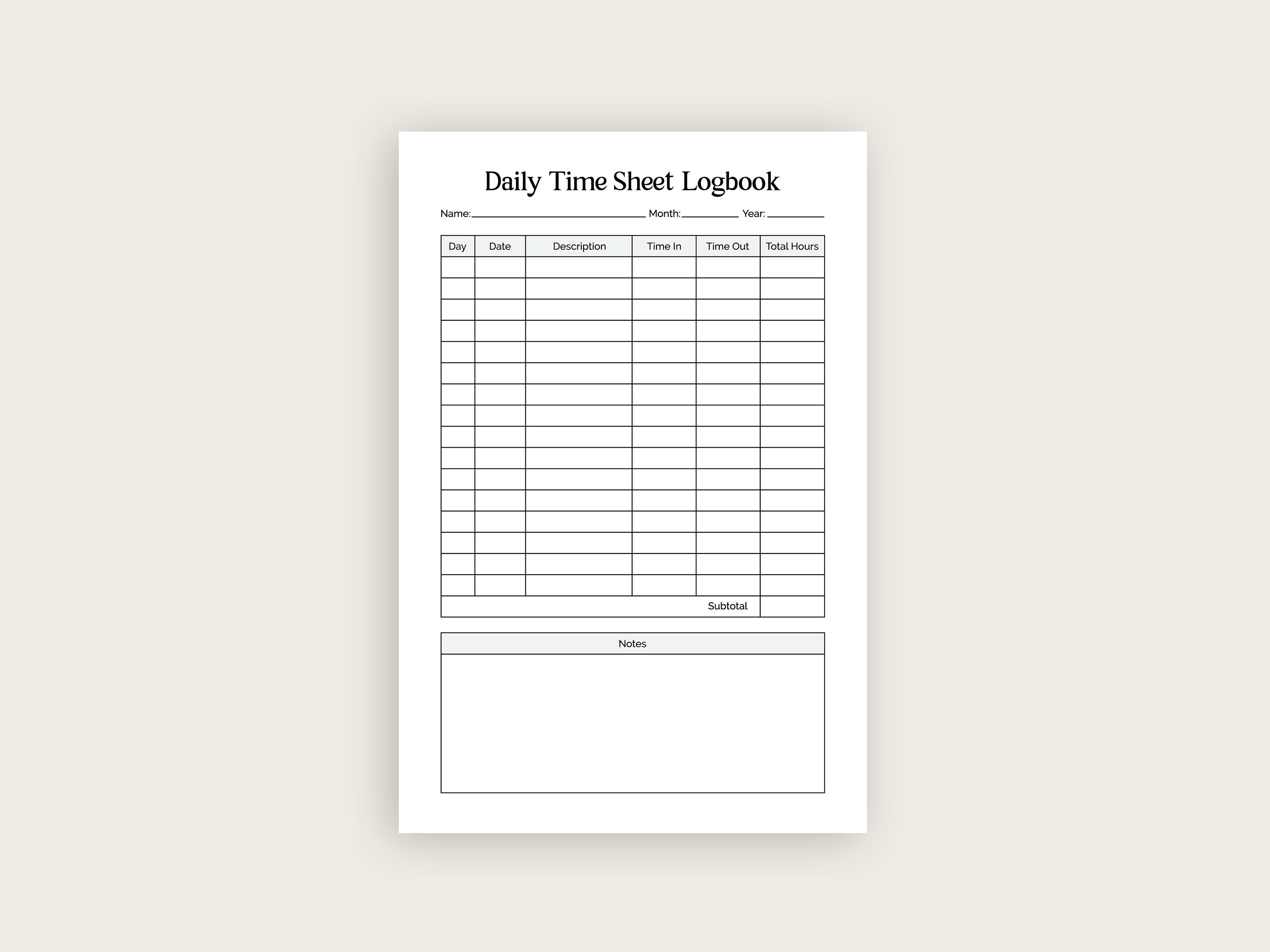Daily Time Log Sheet, Daily Time Log Note, Daily Planner Printable ...