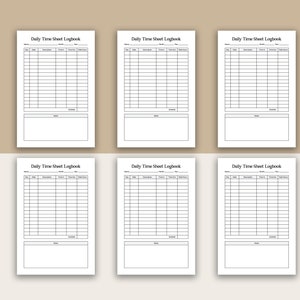 Daily Time Log Note, Daily Time Log Sheet, Work Day Schedule Printable ...
