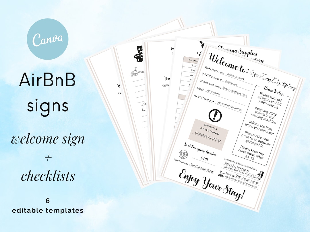 Airbnb Editable Pdf Canva Checklists - Airbnb Welcome Sign Template ...