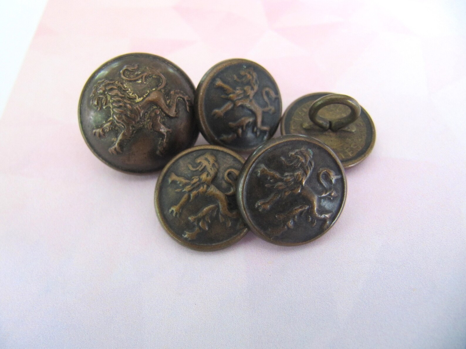5 Antique Brass Military Uniform Buttons, 4 From "f Van Malderen ...