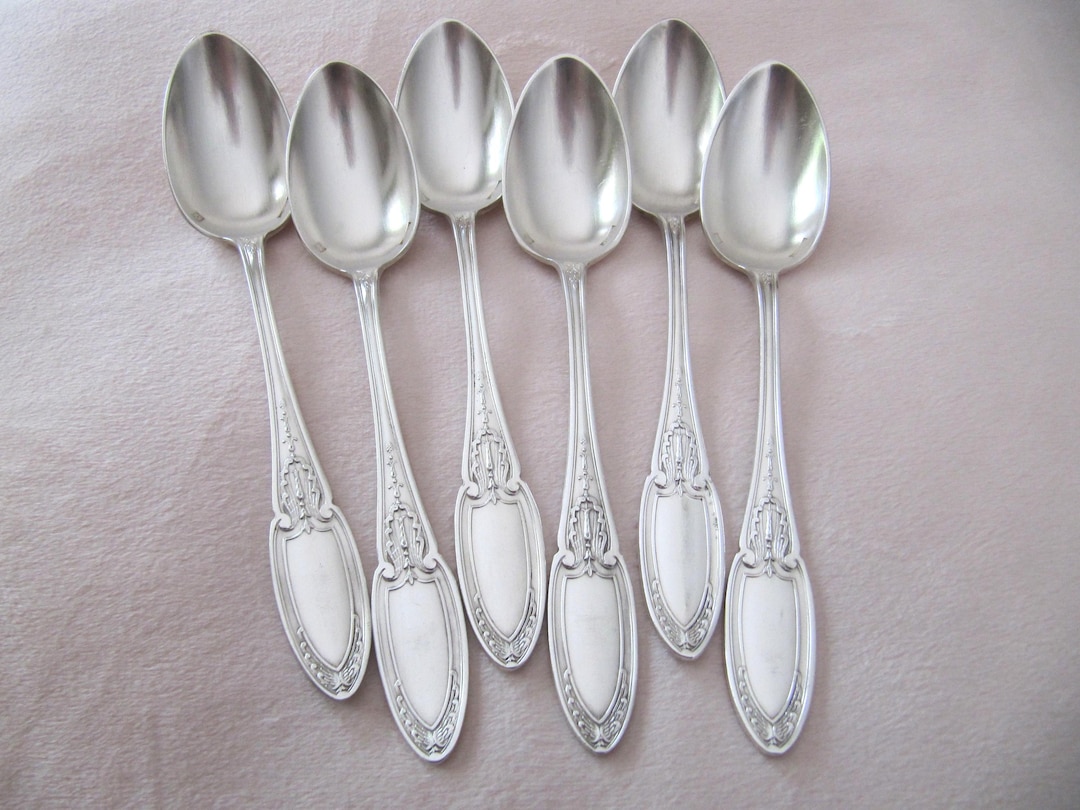 6 Coffee Spoons Teaspoons Vintage French, Pretty Pattern & Tapered ...