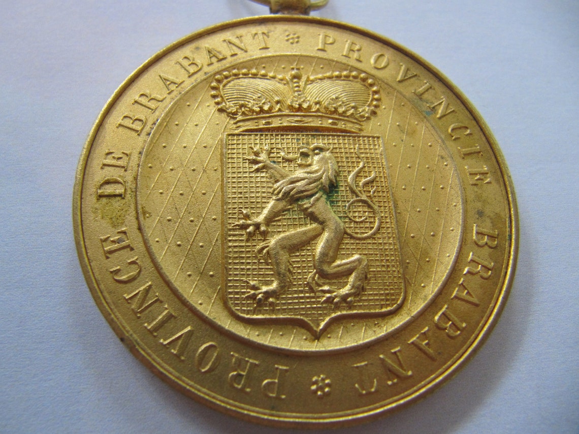 Vintage Agriculture Medal Brabant Belgium, Heraldry Shield Crest Lion ...