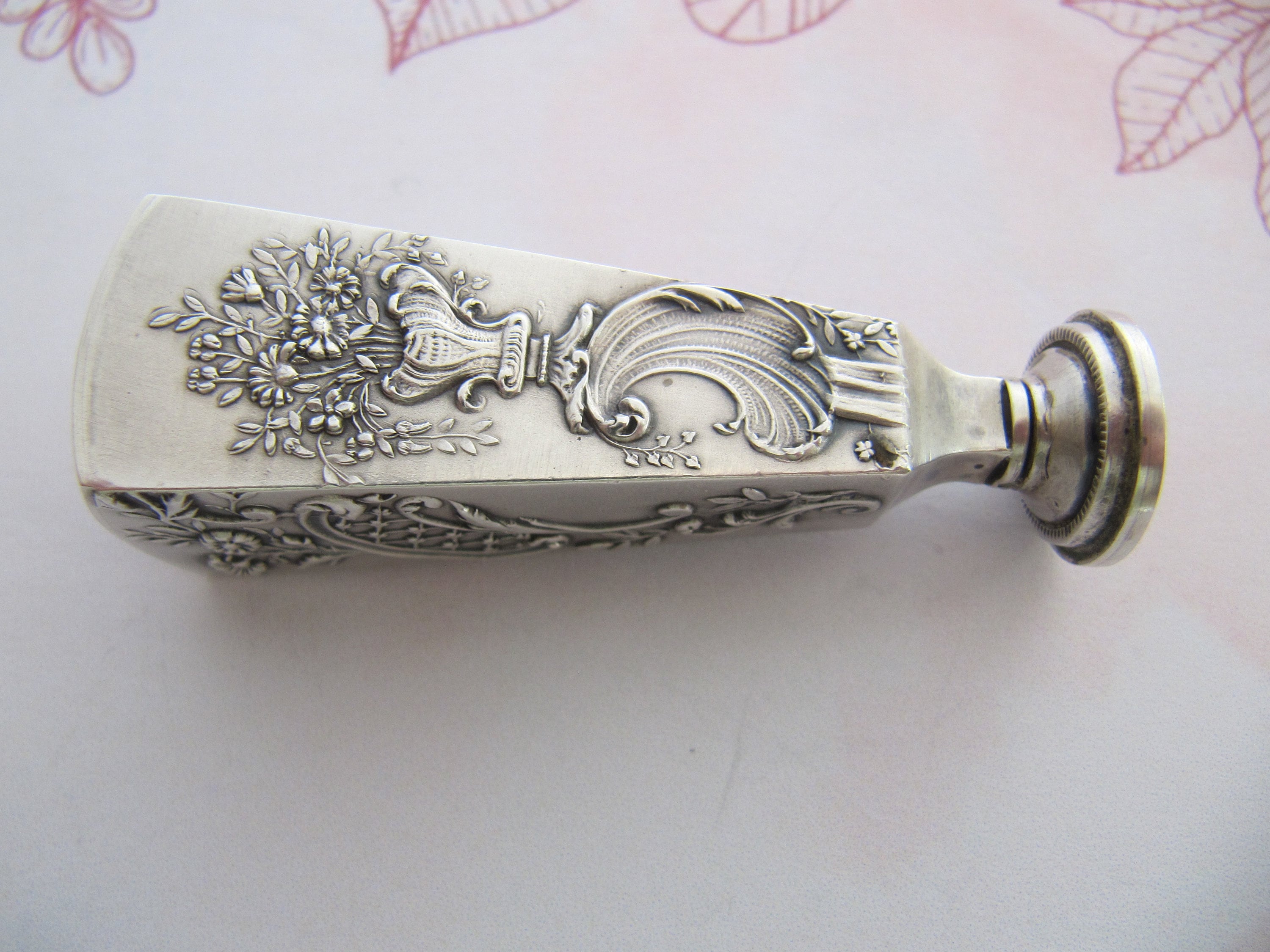French Wax Seal Stamp 800 Silver Embossed Floral Design on All Four ...