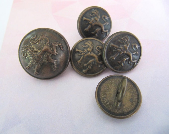 5 Antique Brass Military Uniform Buttons, 4 From "f Van Malderen ...