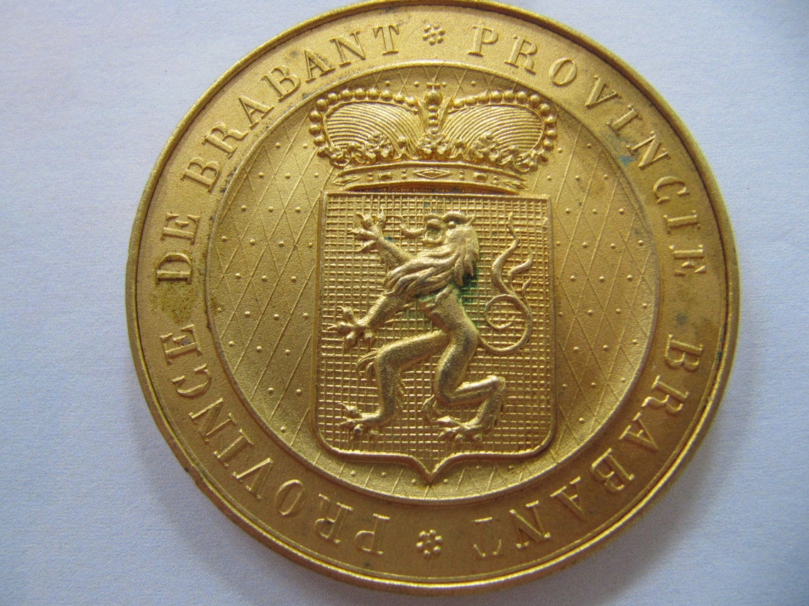 Vintage Agriculture Medal Brabant Belgium, Heraldry Shield Crest Lion ...