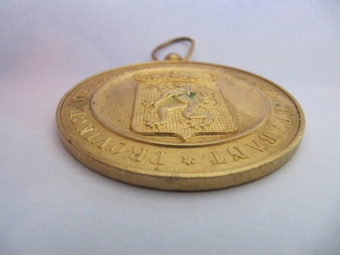 Vintage Agriculture Medal Brabant Belgium, Heraldry Shield Crest Lion ...