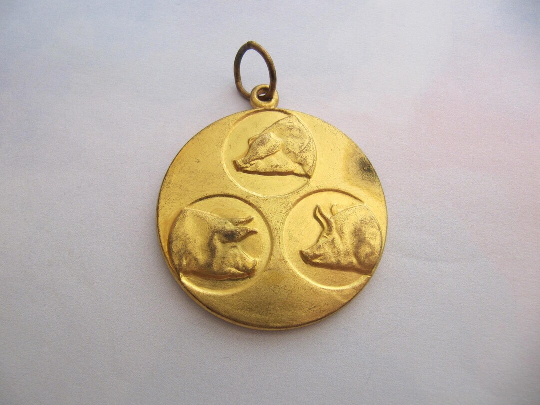 Vintage Three PIGS Agriculture Medallion Pendant, Belgian Art Medal ...