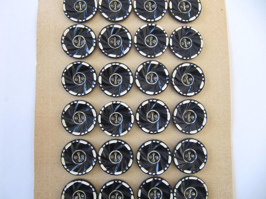 22mm 1930's Galalith Casein Buttons, 24 Vintage Art Deco Carded Black ...
