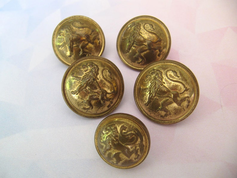 5 Antique Belgian Brass Buttons Military Uniform Van Malderen Belgium ...