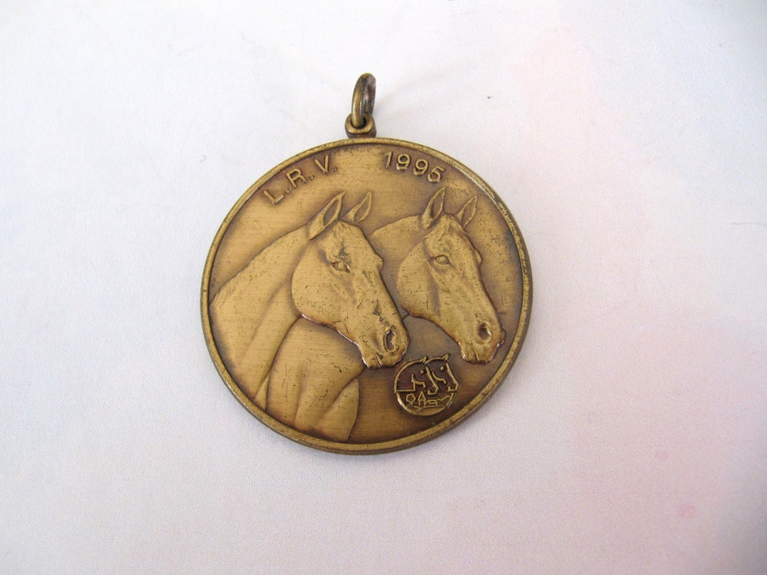 Vintage Medallion Medal Pendant Two Horses Bronzetone, Gift for Horse ...