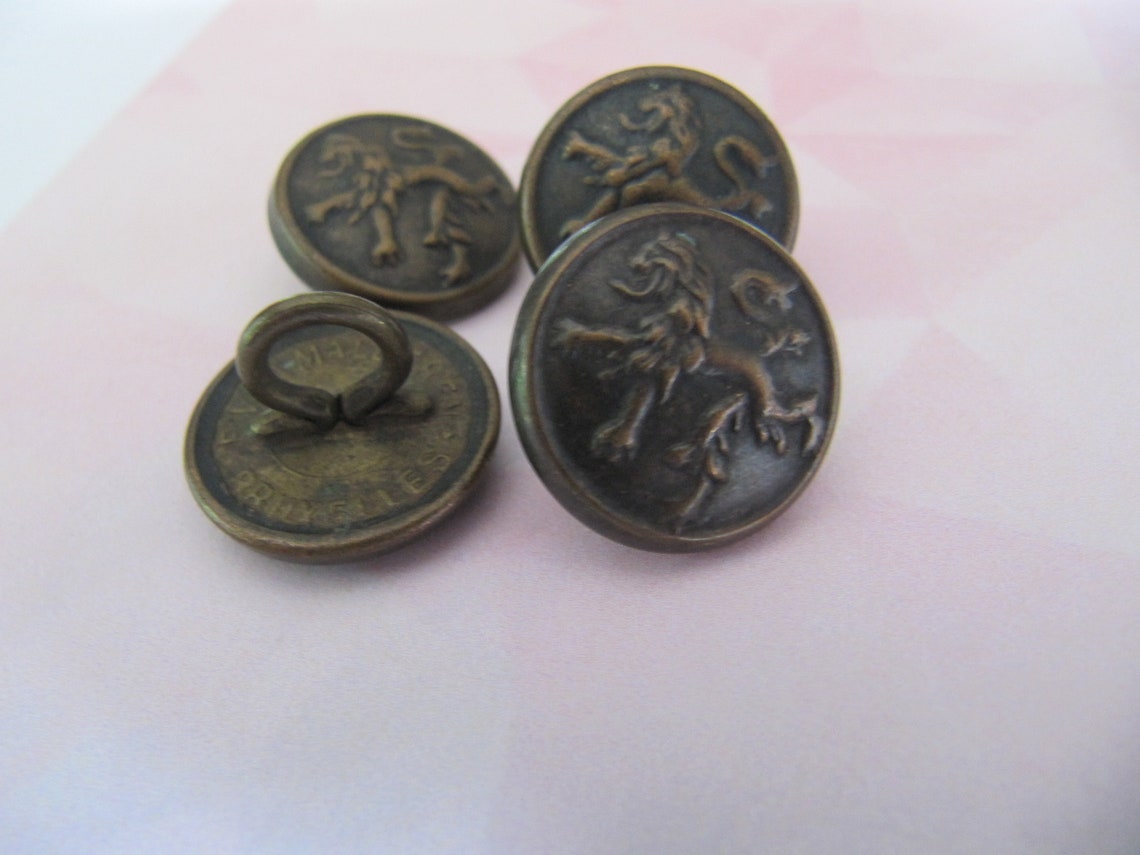 5 Antique Brass Military Uniform Buttons, 4 From "f Van Malderen ...