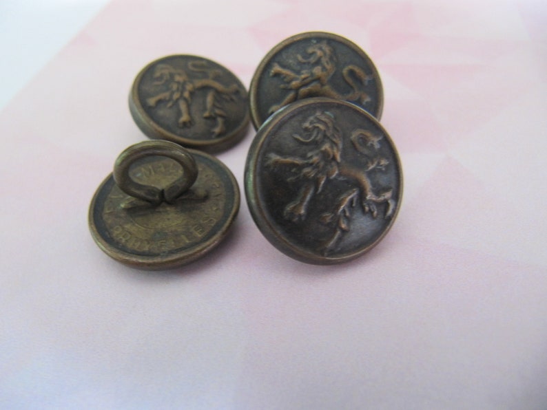 5 Antique Brass Military Uniform Buttons, 4 From "f Van Malderen ...