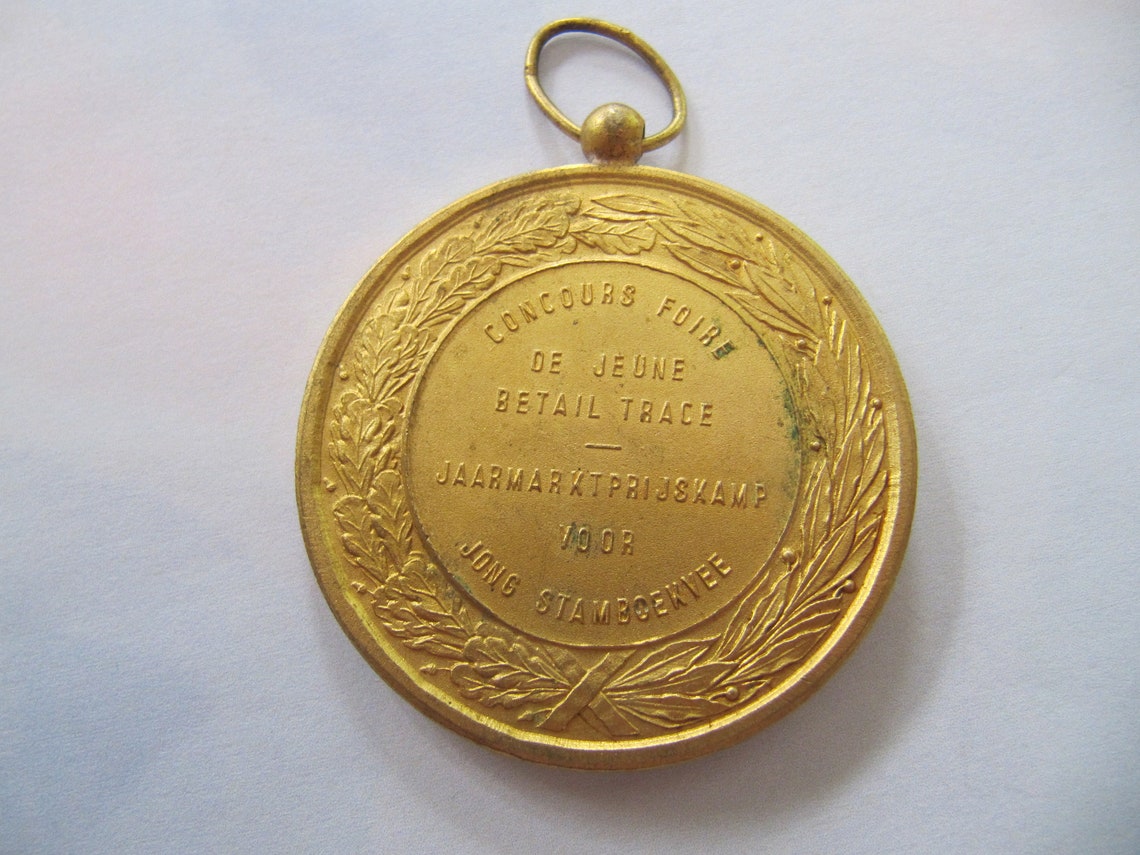 Vintage Agriculture Medal Brabant Belgium, Heraldry Shield Crest Lion ...