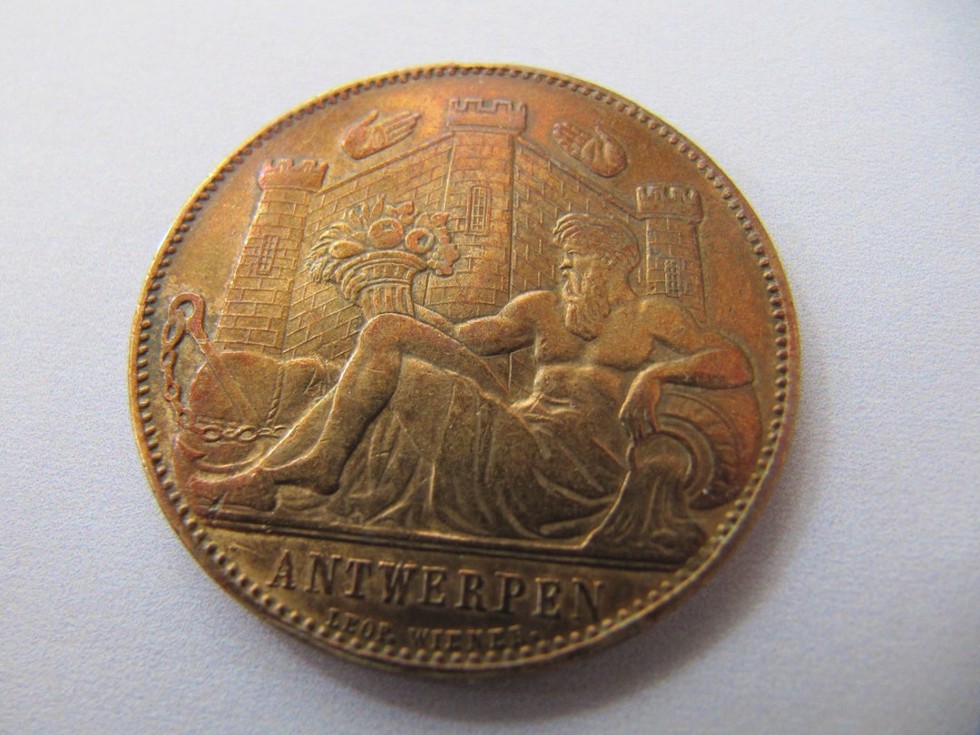 Antique Token 1885 Antwerp Belgium, Bronze Medallion Antwerpen, Bearded ...